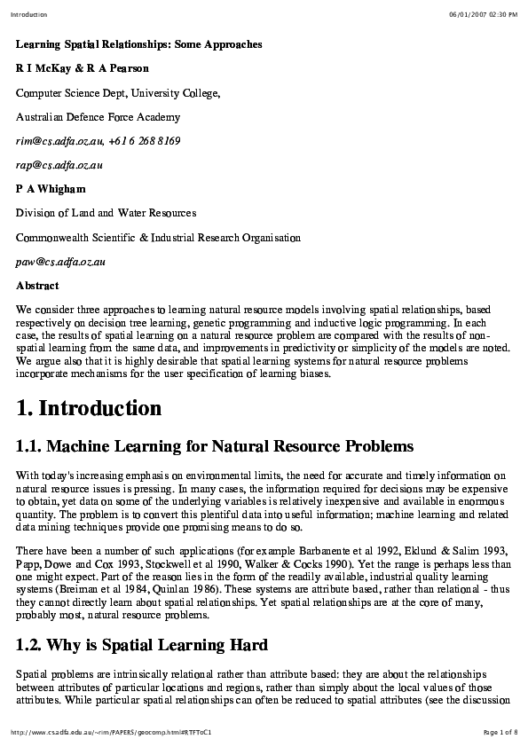 (PDF) Learning Spatial Relationships: Some Approaches