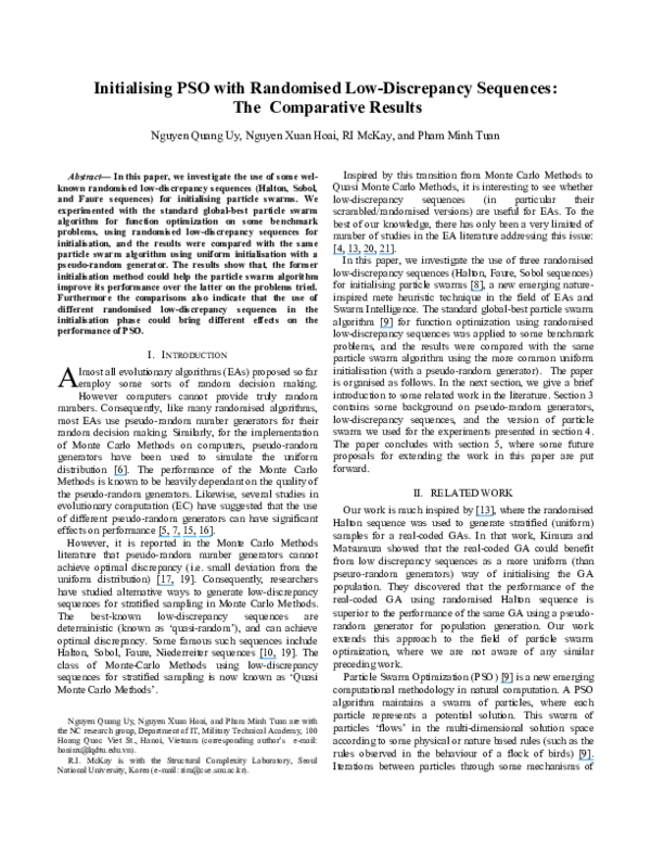 Pdf Initialising Pso With Randomised Low Discrepancy Sequences The Comparative Results