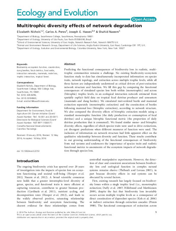 (PDF) Multitrophic diversity effects of network degradation