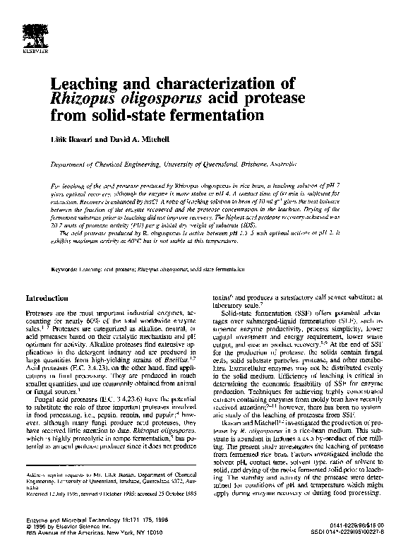 (PDF) Leaching and characterization of Rhizopus oligosporus acid protease from solid-state ...