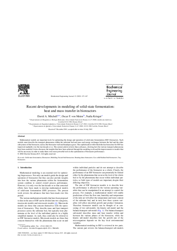 (PDF) Recent developments in modeling of solid-state fermentation: heat and mass transfer in ...