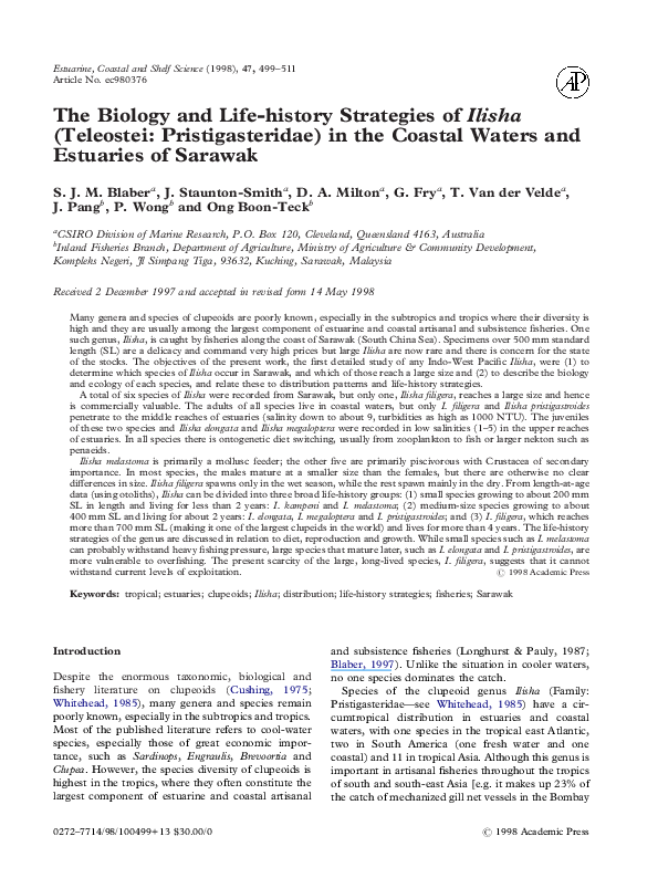 (PDF) The Biology and Life-history Strategies of Ilisha (Teleostei ...