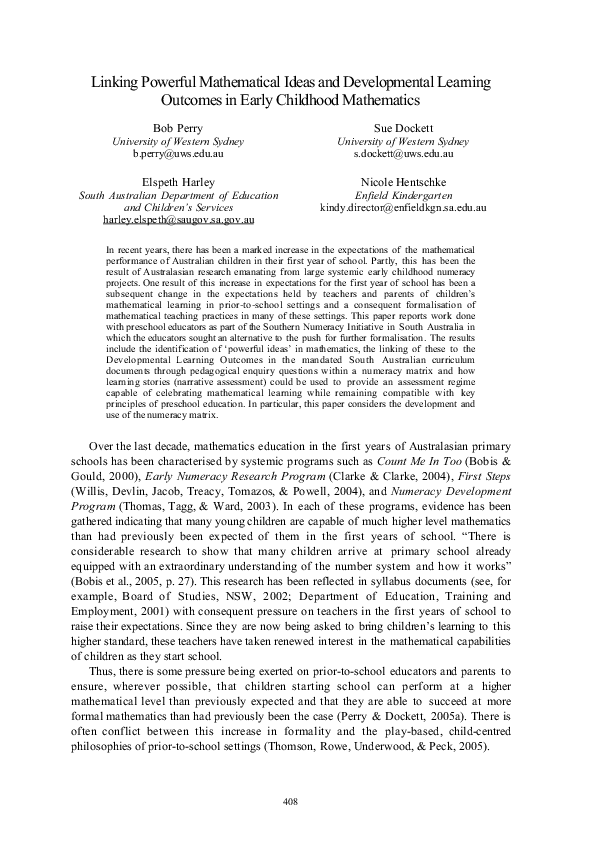 (PDF) Linking powerful mathematical ideas and developmental learning ...