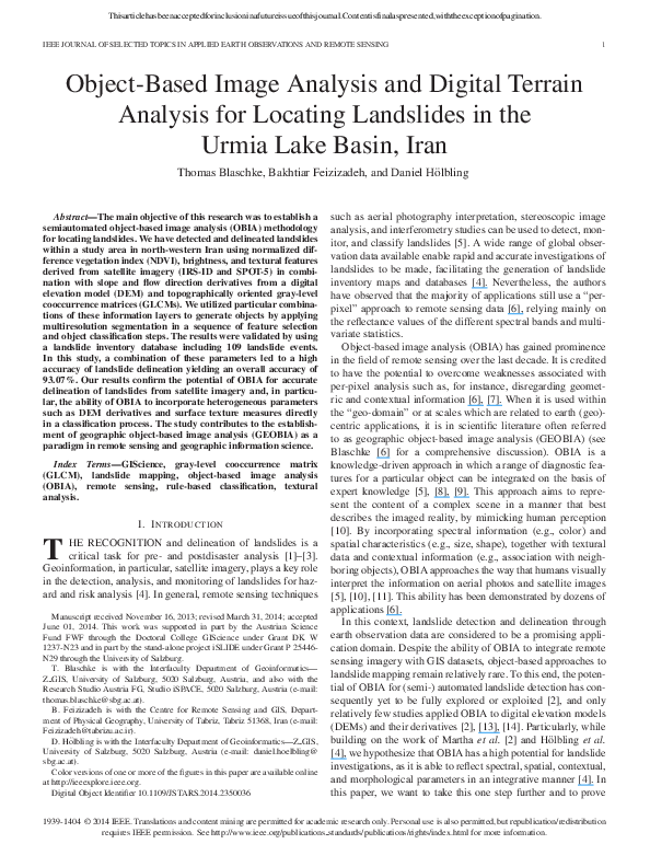 (PDF) Object-Based Image Analysis and Digital Terrain Analysis for Locating Landslides in the ...