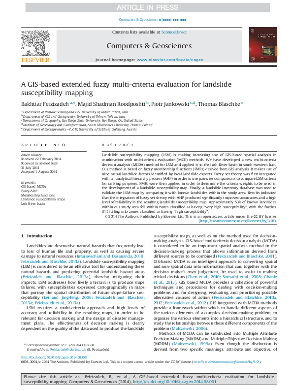 Pdf A Gis Based Extended Fuzzy Multi Criteria Evaluation For Landslide Susceptibility Mapping