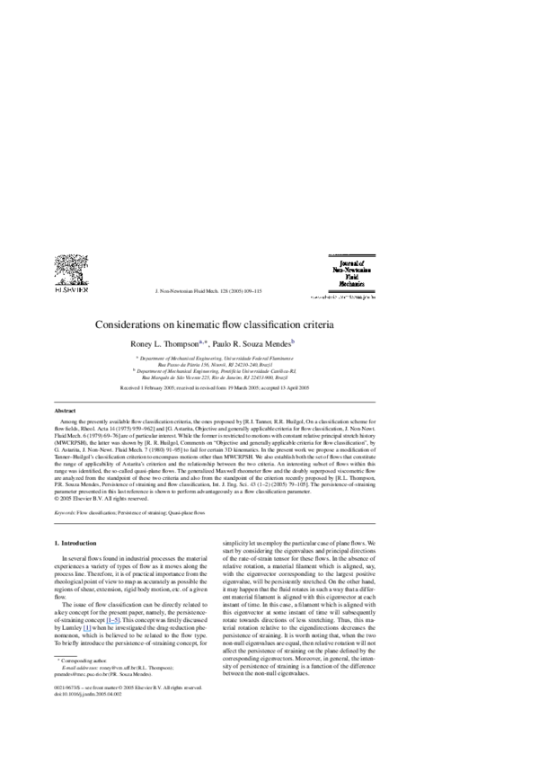 (PDF) Considerations on Flow Classification Criteria