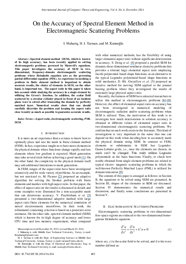 Pdf On The Accuracy Of Spectral Element Method In Electromagnetic