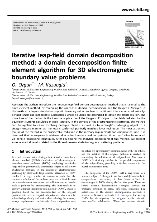 Pdf Iterative Leap Field Domain Decomposition Method A Domain Decomposition Finite Element
