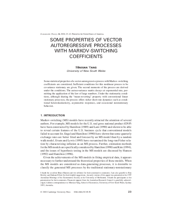 Pdf Some Properties Of Vector Autoregressive Processes With Markov