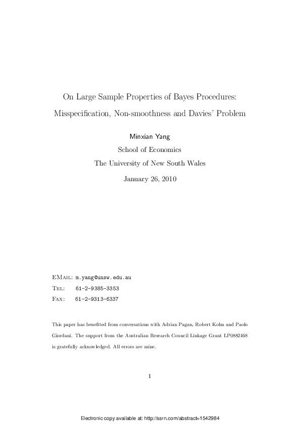 Pdf On Large Sample Properties Of Bayes Procedures Misspecification Non Smoothness And
