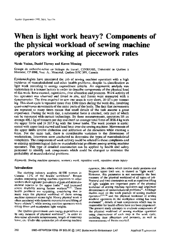 (PDF) When is light work heavy? Components of the physical workload of ...