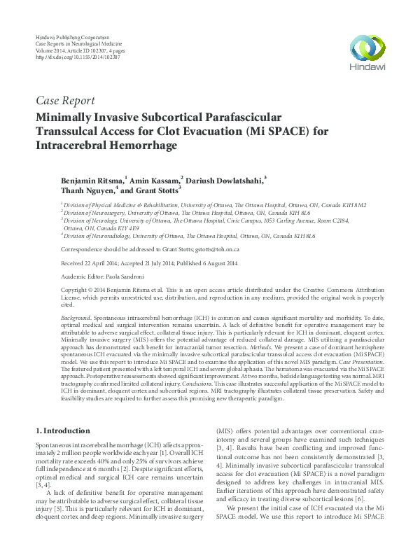 (PDF) Minimally Invasive Subcortical Parafascicular Transsulcal Access ...