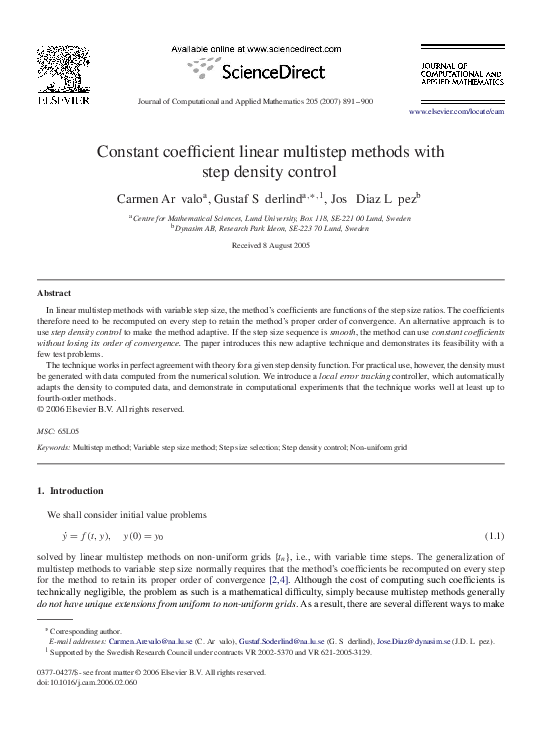 Pdf Constant Coefficient Linear Multistep Methods With Step Density Control José Díaz López