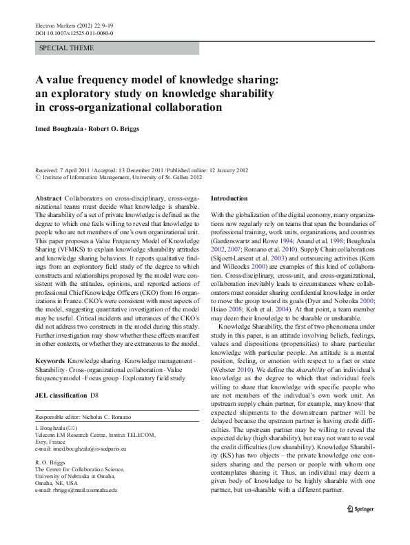 (PDF) A value frequency model of knowledge sharing: an exploratory ...