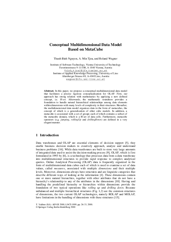 Pdf Conceptual Multidimensional Data Model Based On Object Oriented Metacube