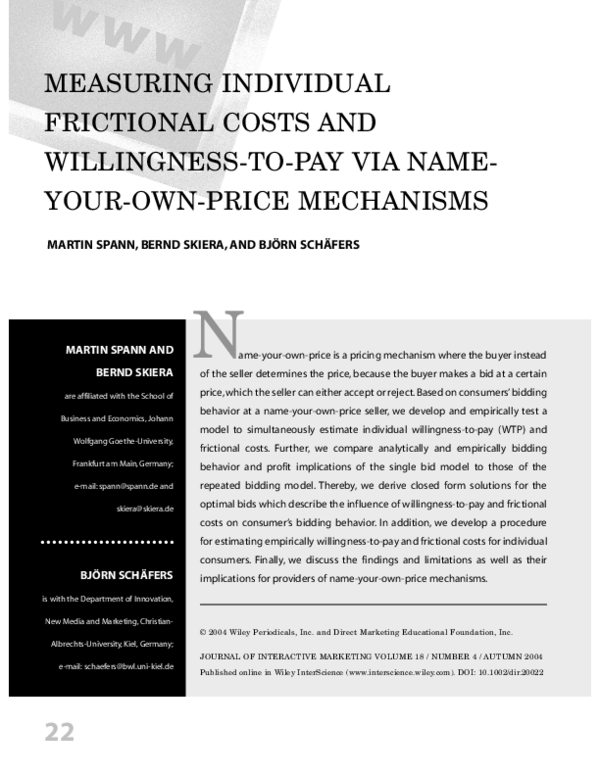 (PDF) Measuring individual frictional costs and willingness‐to‐pay via ...