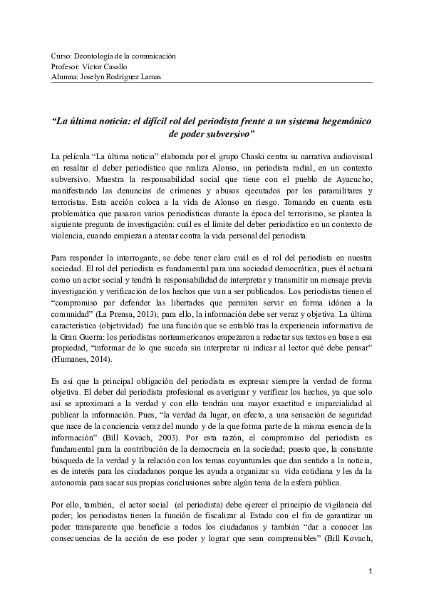 (DOC) La última noticia: el difícil rol del periodista frente a un ...