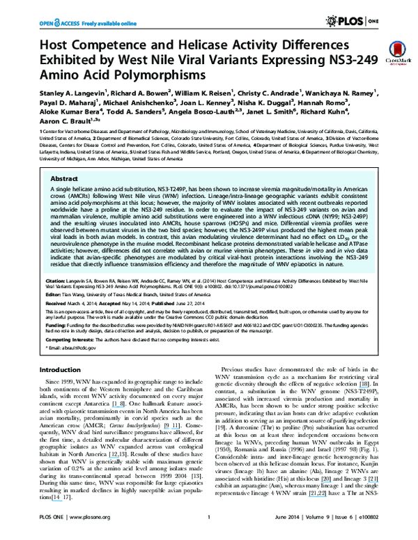 (PDF) Host Competence and Helicase Activity Differences Exhibited by ...