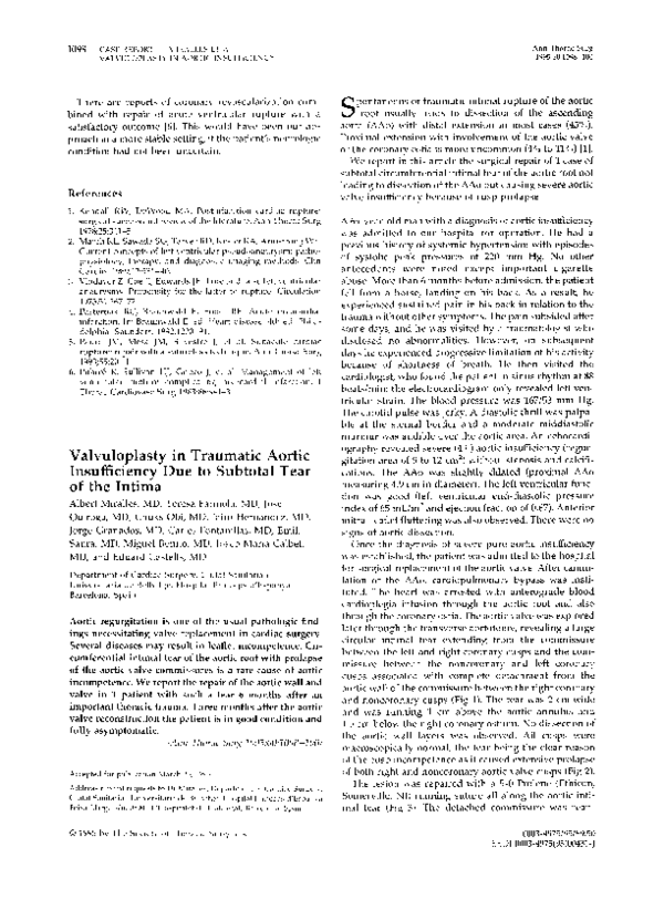 (PDF) Valvuloplasty in traumatic aortic insufficiency due to subtotal ...