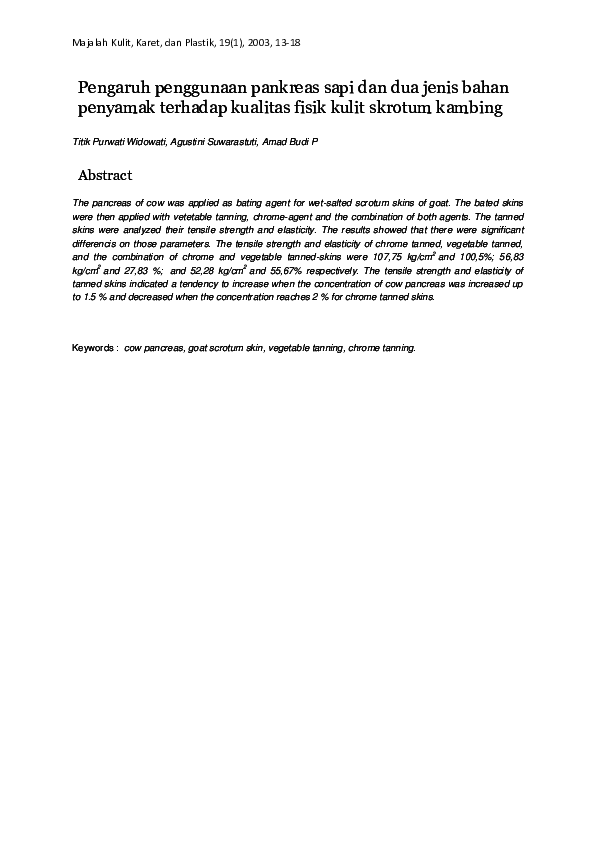(PDF) Pengaruh penggunaan pankreas sapi dan dua jenis bahan penyamak ...
