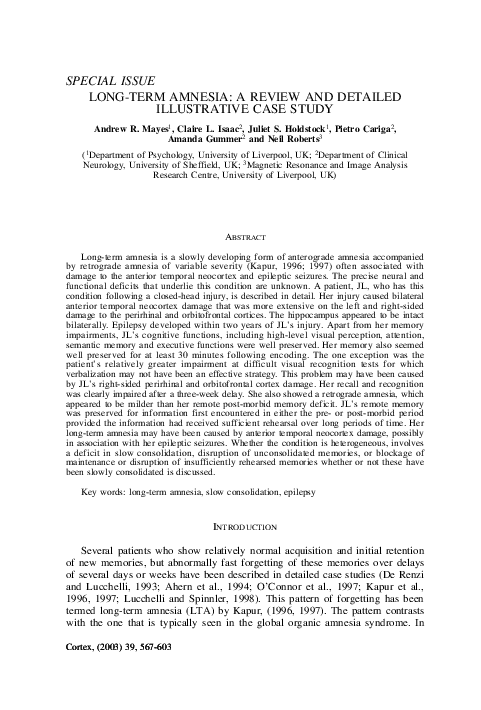 (PDF) Long-Term Amnesia: A Review and Detailed Illustrative Case Study