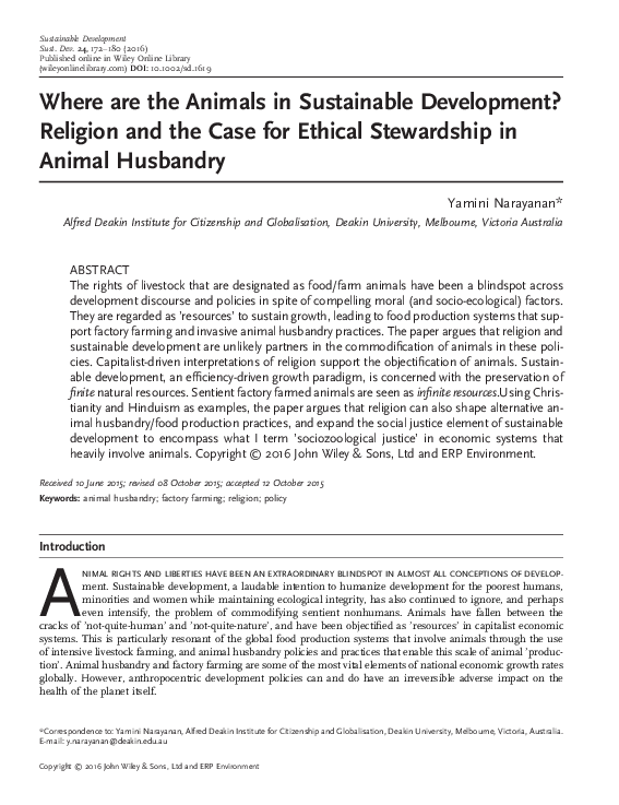 (PDF) Where are the animals in sustainable development? Religion and ...