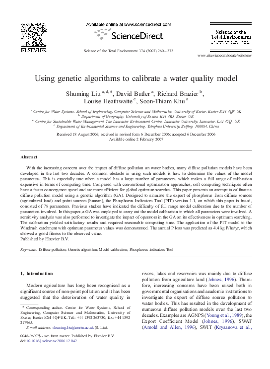 (PDF) Using genetic algorithms to calibrate a water quality model