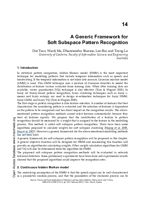 Pdf A Generic Framework For Soft Subspace Pattern Recognition