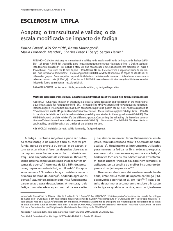 (PDF) [Multiple sclerosis: cross-cultural adaptation and validation of ...