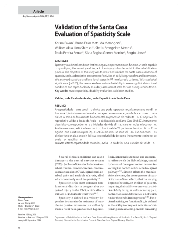 (PDF) Validation of the Santa Casa evaluation of spasticity scale