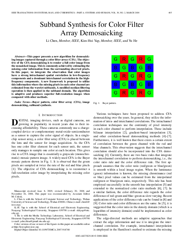 (PDF) Subband Synthesis for Color Filter Array Demosaicking