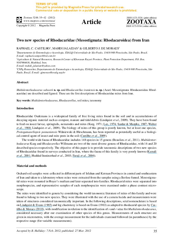 (PDF) Two new species of Rhodacaridae (Mesostigmata: Rhodacaroidea ...