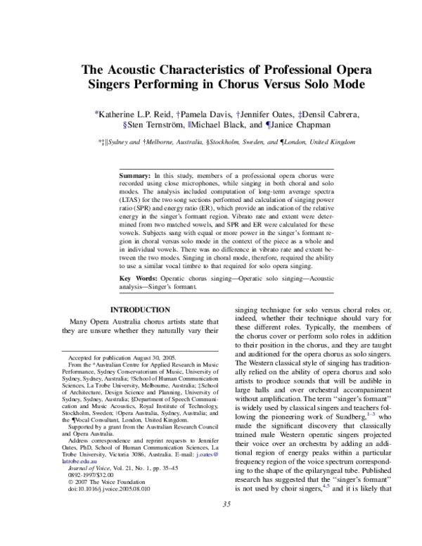 (PDF) The Acoustic Characteristics of Professional Opera Singers ...