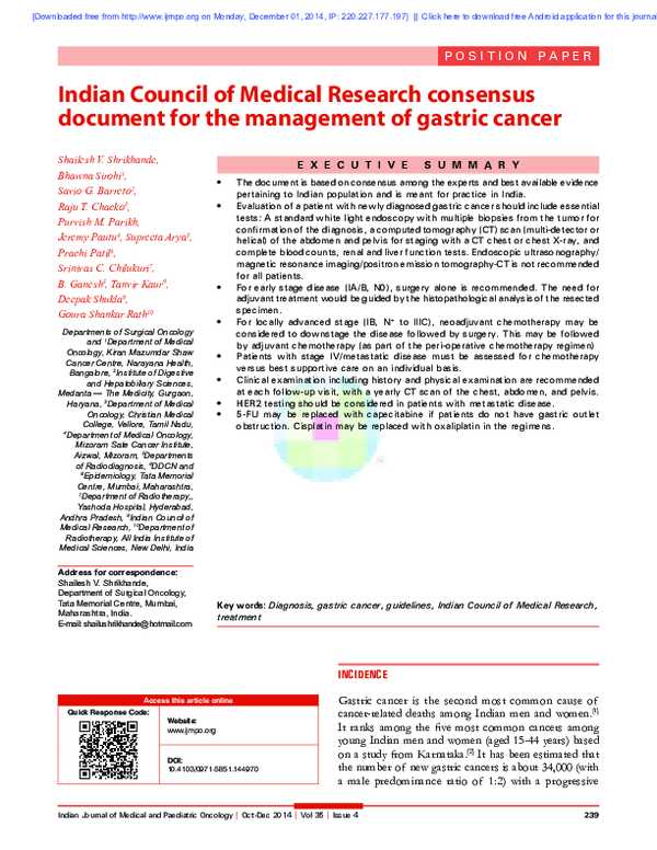 (PDF) Indian Council of Medical Research consensus document for the ...