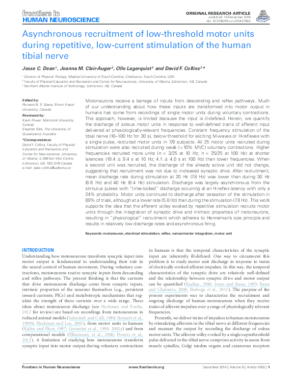 (PDF) Asynchronous recruitment of low-threshold motor units during ...