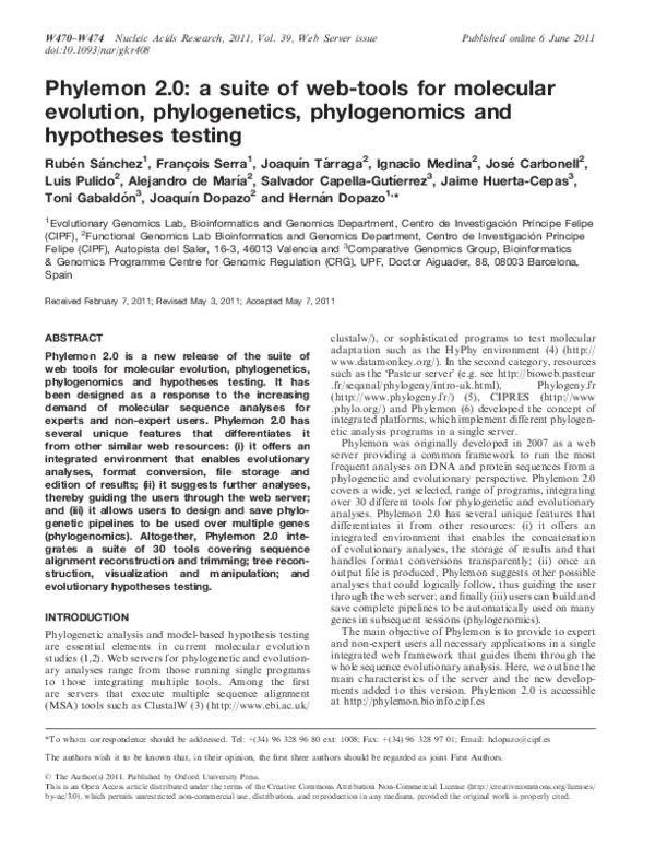 (PDF) Phylemon 2.0: a suite of web-tools for molecular evolution ...
