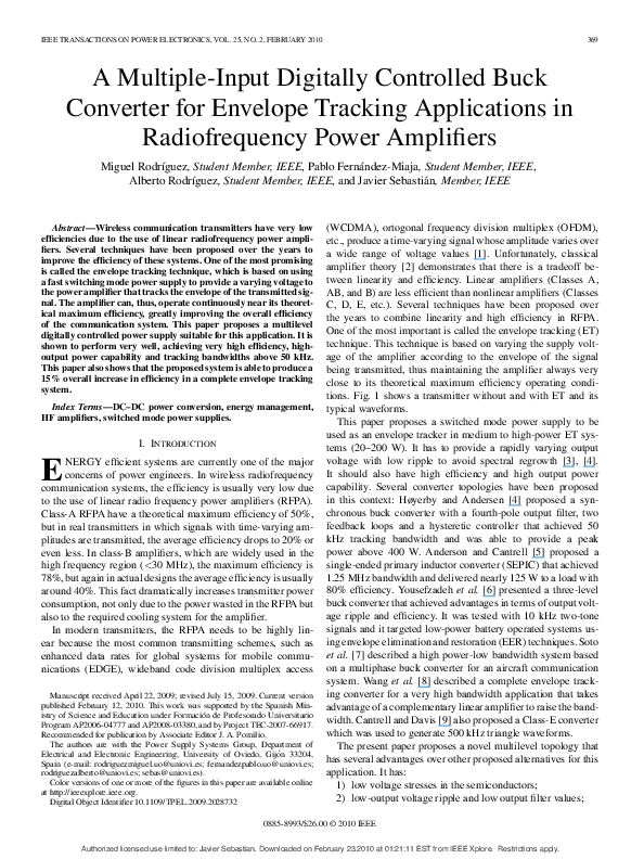 Pdf A Multiple Input Digitally Controlled Buck Converter For Envelope
