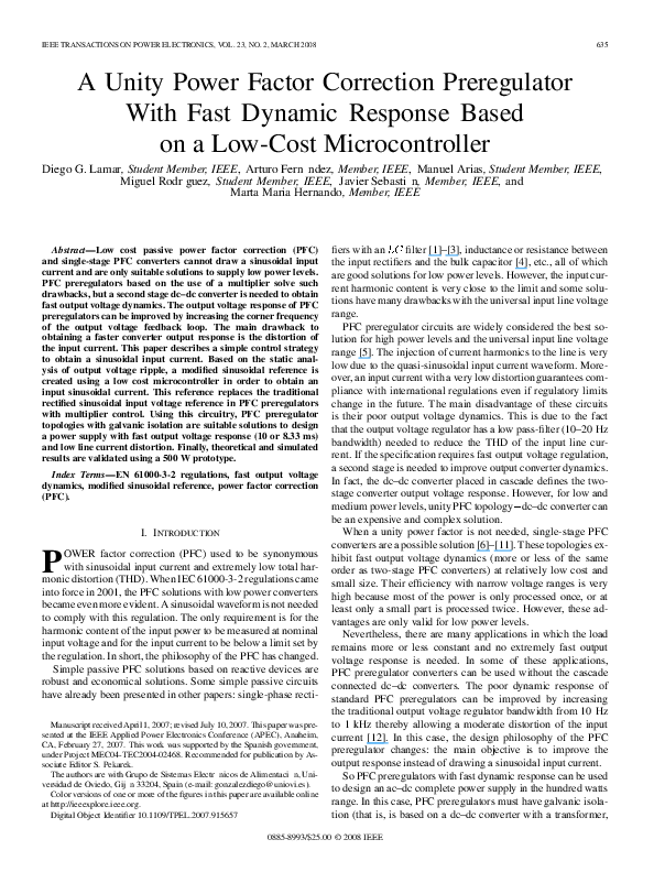 Pdf A Unity Power Factor Correction Preregulator With Fast Dynamic Response Based On A Low
