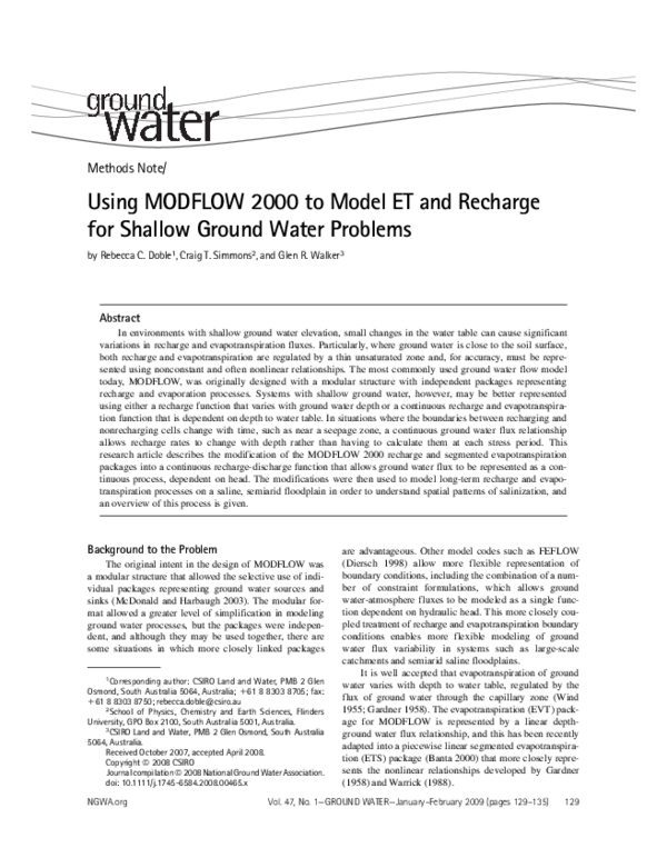 (PDF) Using MODFLOW 2000 to model ET and recharge for shallow ground water problems