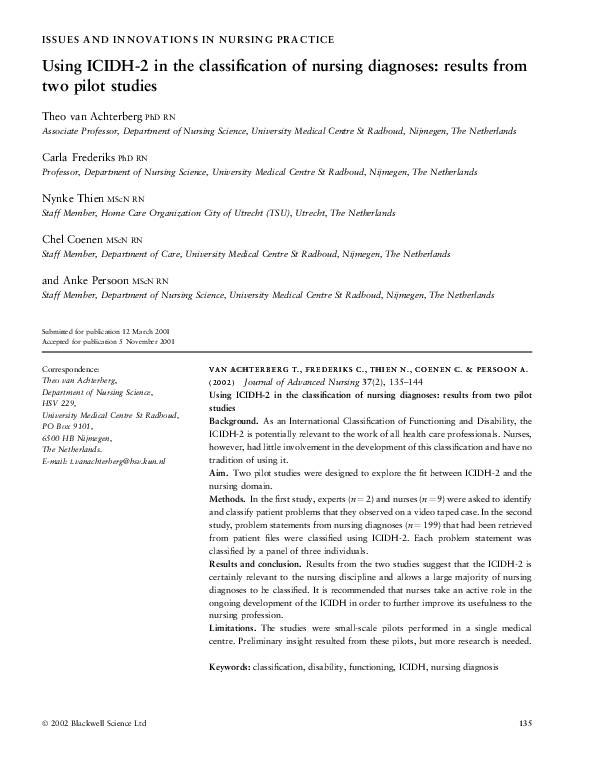 (PDF) Using ICIDH-2 in the classification of nursing diagnoses: results ...