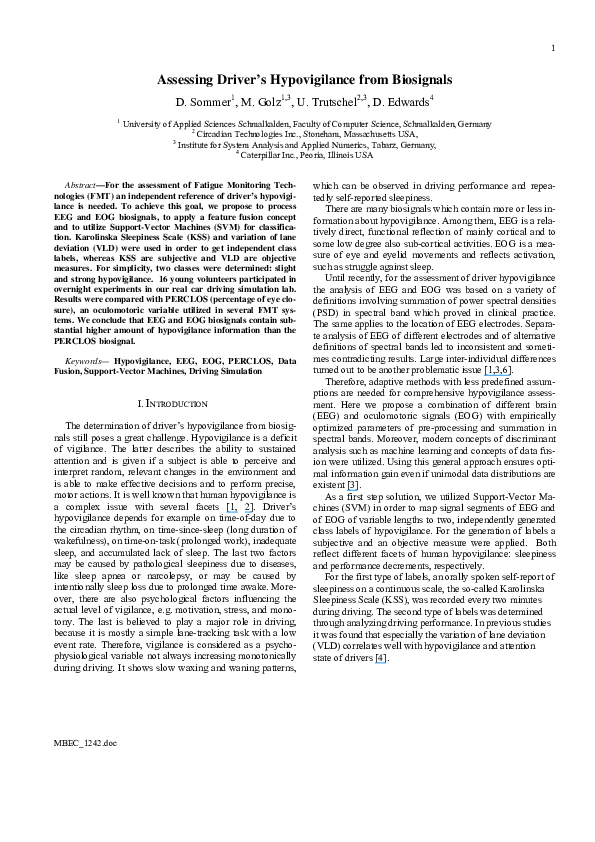 (PDF) Assessing driver’s hypovigilance from biosignals