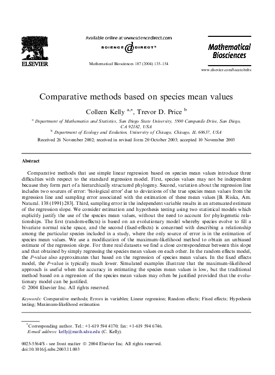 (PDF) Comparative methods based on species mean values