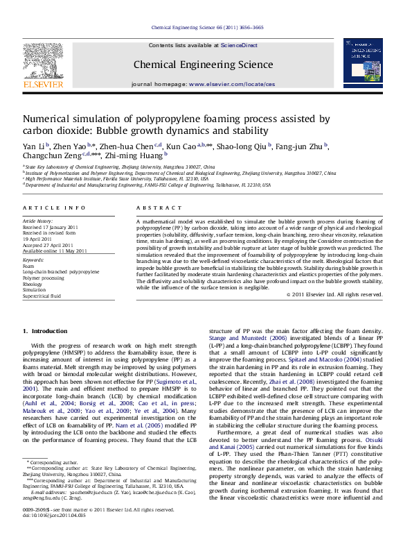 (PDF) Numerical simulation of polypropylene foaming process assisted by carbon dioxide: Bubble ...
