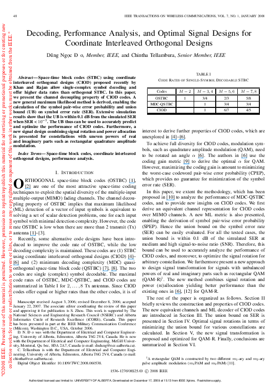 Pdf Decoding Performance Analysis And Optimal Signal Designs For