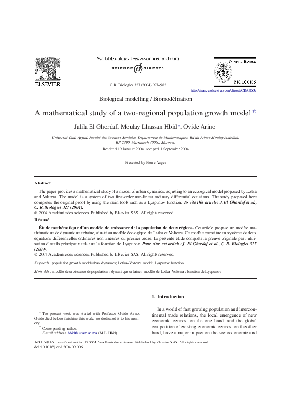 (PDF) A mathematical study of a two-regional population growth model