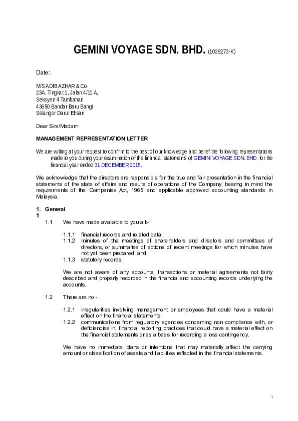 (DOC) Management Representation Letter 2015