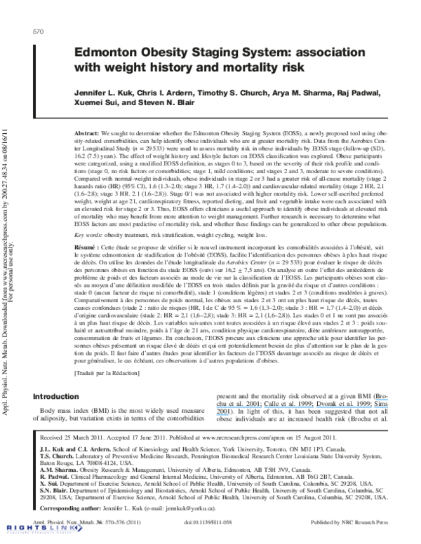 (PDF) Edmonton Obesity Staging System: association with weight history ...