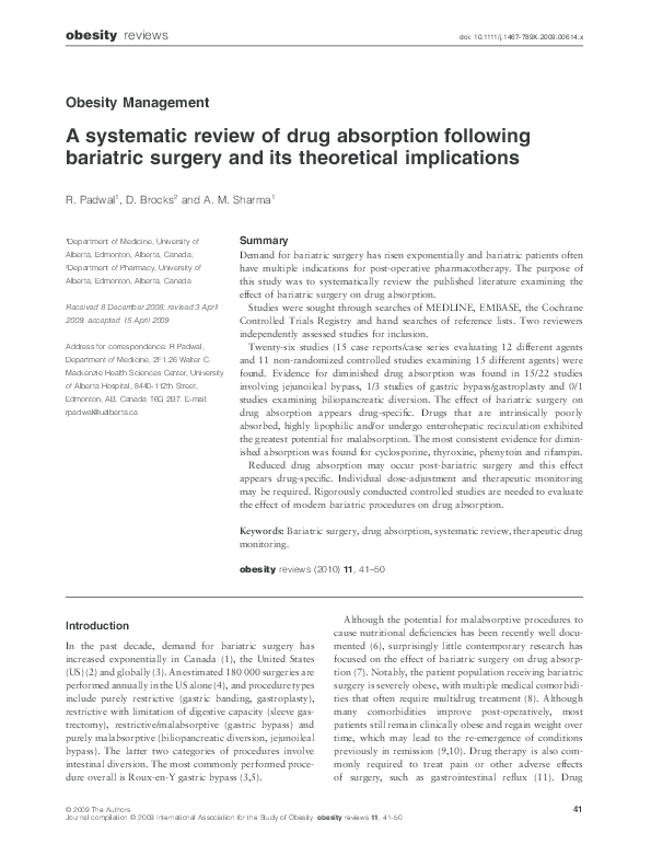 (PDF) A systematic review of drug absorption following bariatric ...