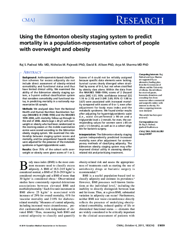 (PDF) Using the Edmonton obesity staging system to predict mortality in ...