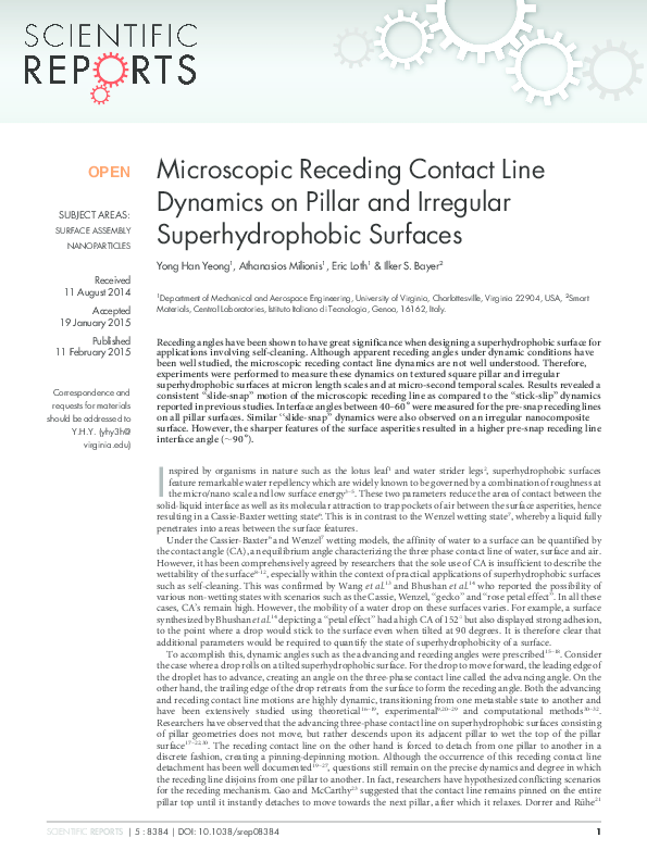 (PDF) Microscopic receding contact line dynamics on pillar and ...